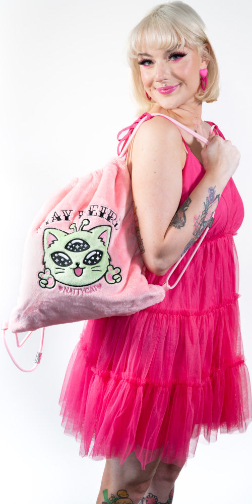 Alien Kitty Convertible Plush Drawstring Backpack & Crossbody Bag ...